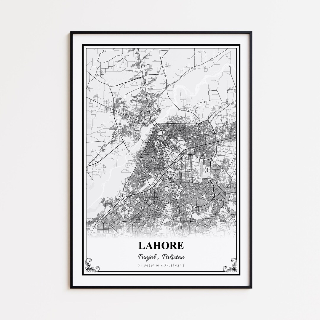 Lahore Map Print, Lahore Punjab Wall Art Poster, Lahore Custom Street ...
