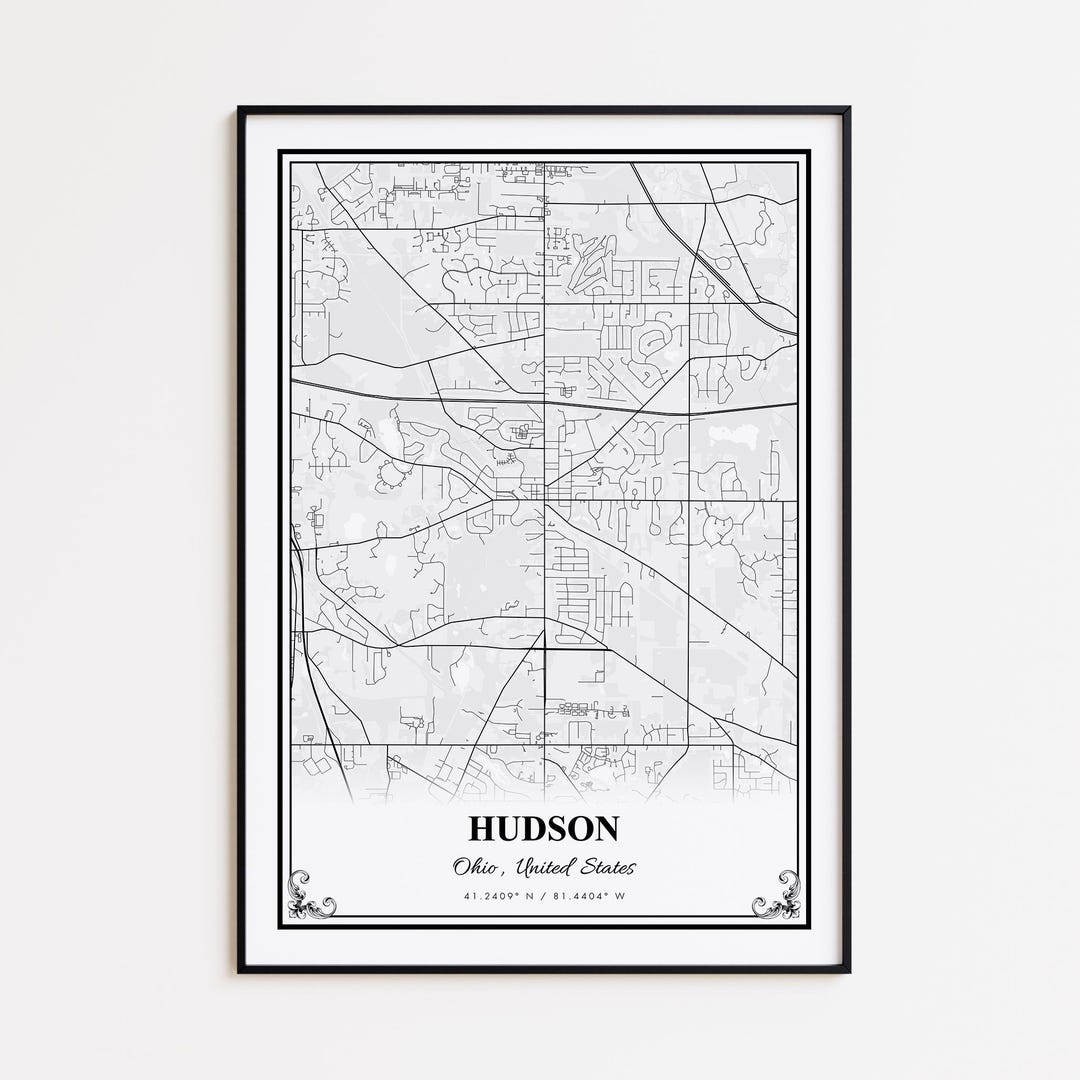 Hudson Map Print, Hudson Ohio Wall Art Poster, Hudson Custom Street Map ...