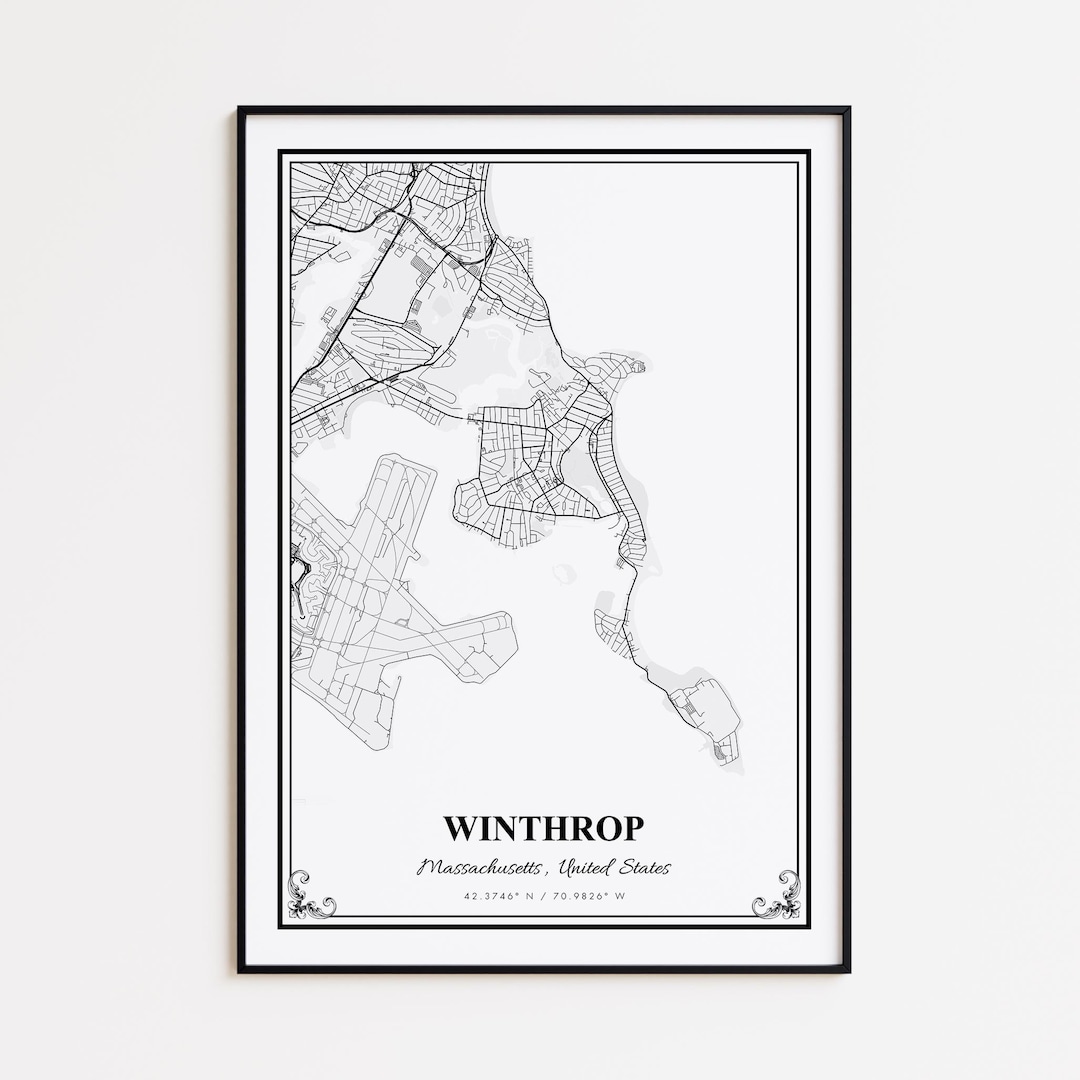 Winthrop Map Print, Winthrop Massachusetts Wall Art Poster, Winthrop ...