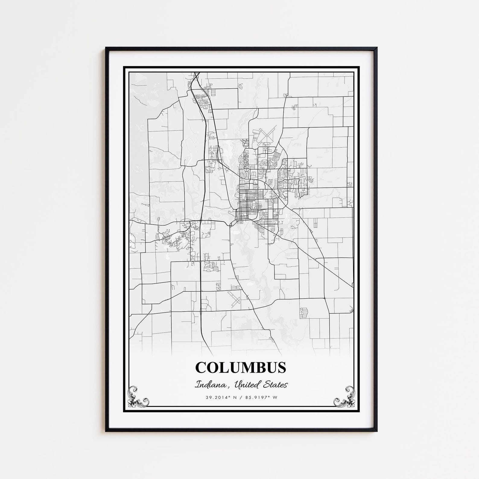 Columbus Map Print, Columbus Indiana Wall Art Poster, Columbus Custom ...