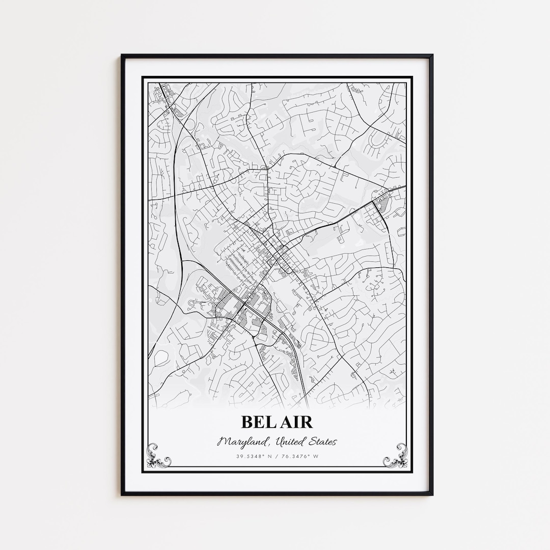 Bel Air Map Print, Bel Air Maryland Wall Art Poster, Bel Air Custom ...