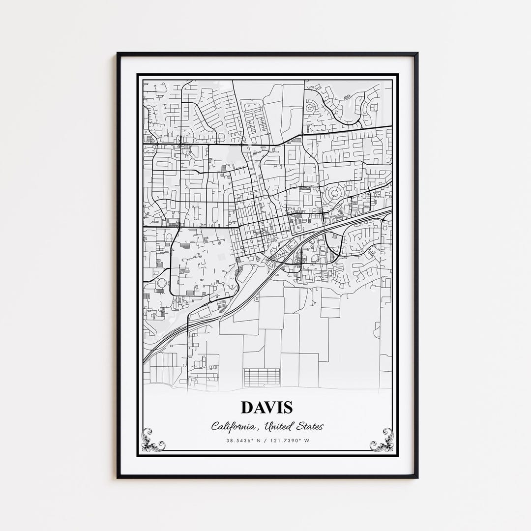 Davis Map Print, Davis California Wall Art Poster, Davis Custom Street ...