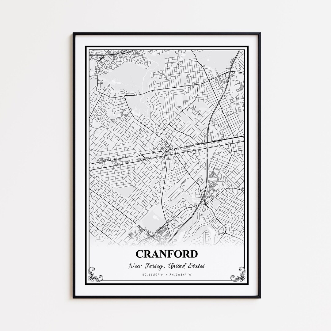 Cranford Map Print, Cranford New Jersey Wall Art Poster, Cranford ...