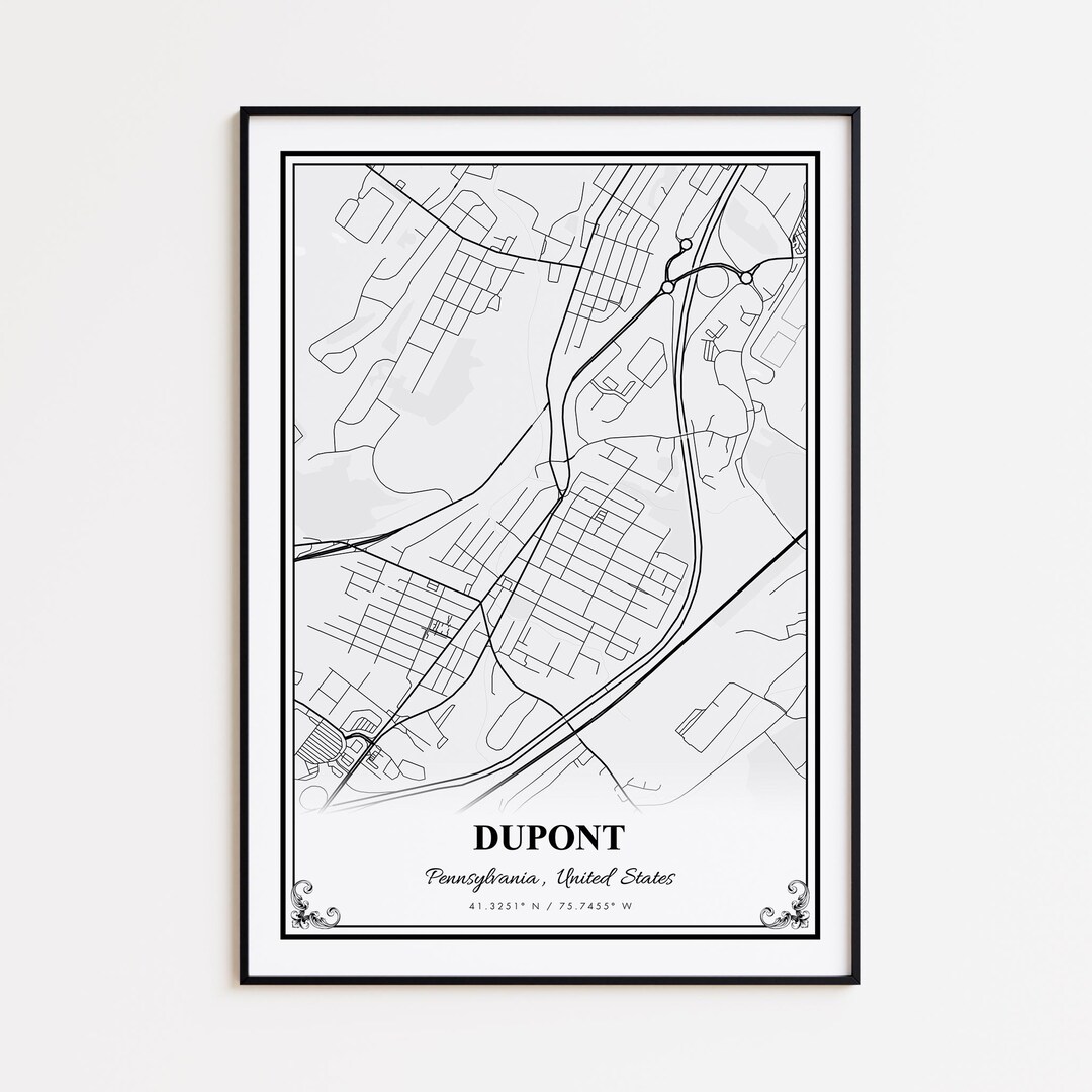 Dupont Map Print, Dupont Pennsylvania Wall Art Poster, Dupont Custom ...