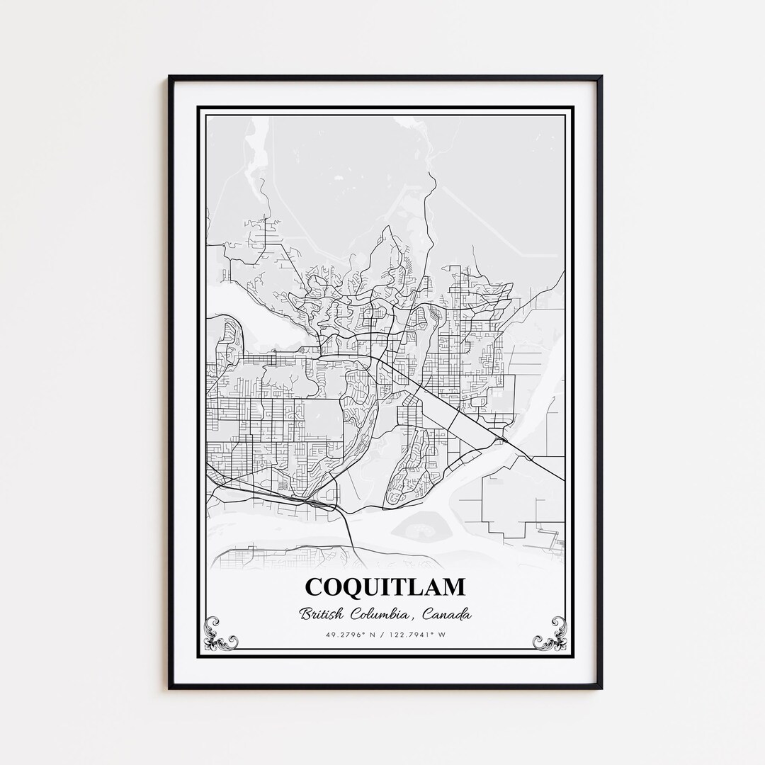 Coquitlam Map Print, Coquitlam British Columbia Wall Art Poster ...