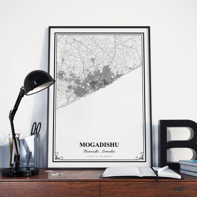 Mogadishu Map Print, Mogadishu Banaadir Wall Art Poster, Mogadishu ...