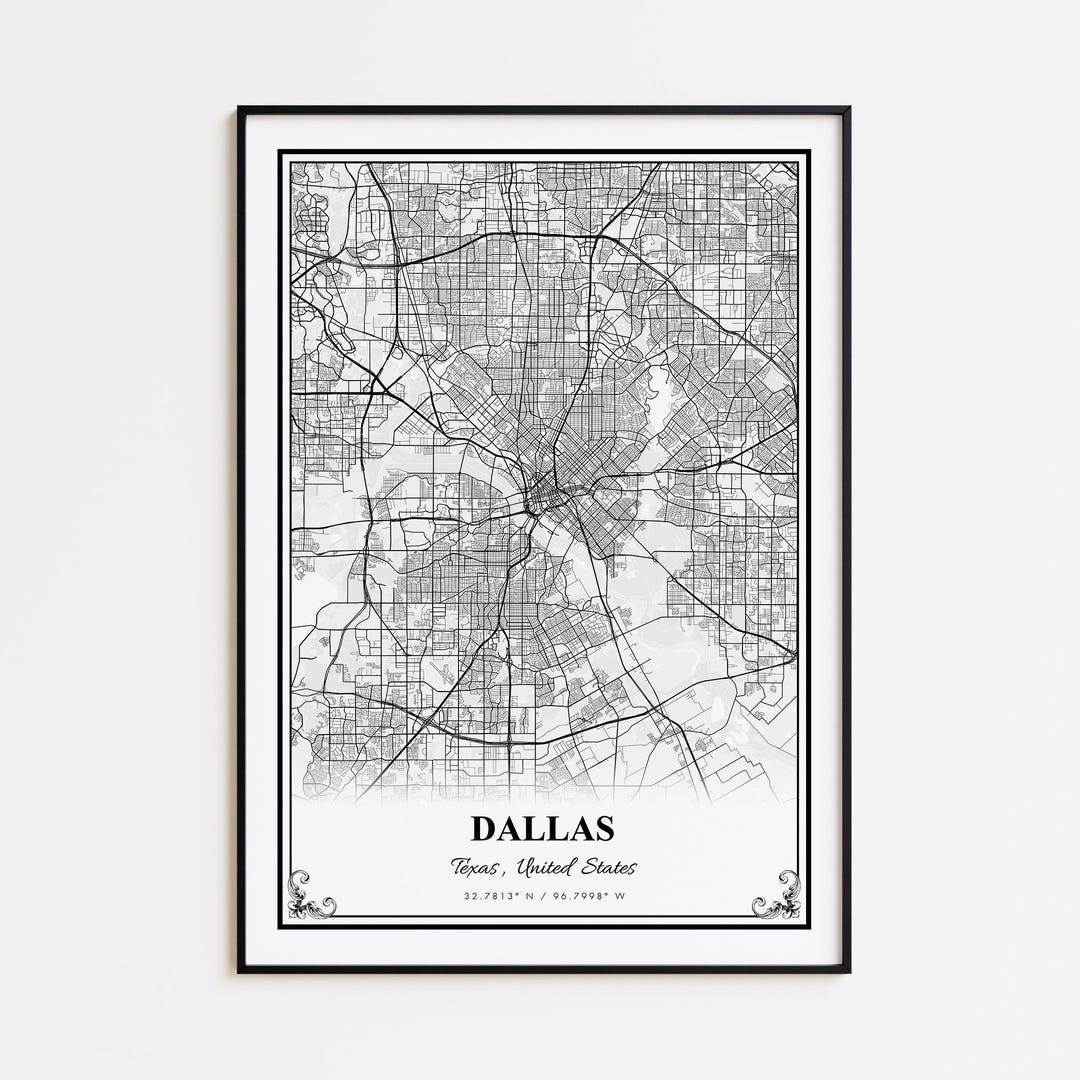 Dallas Map Print, Dallas Texas Wall Art Poster, Dallas Custom Street ...