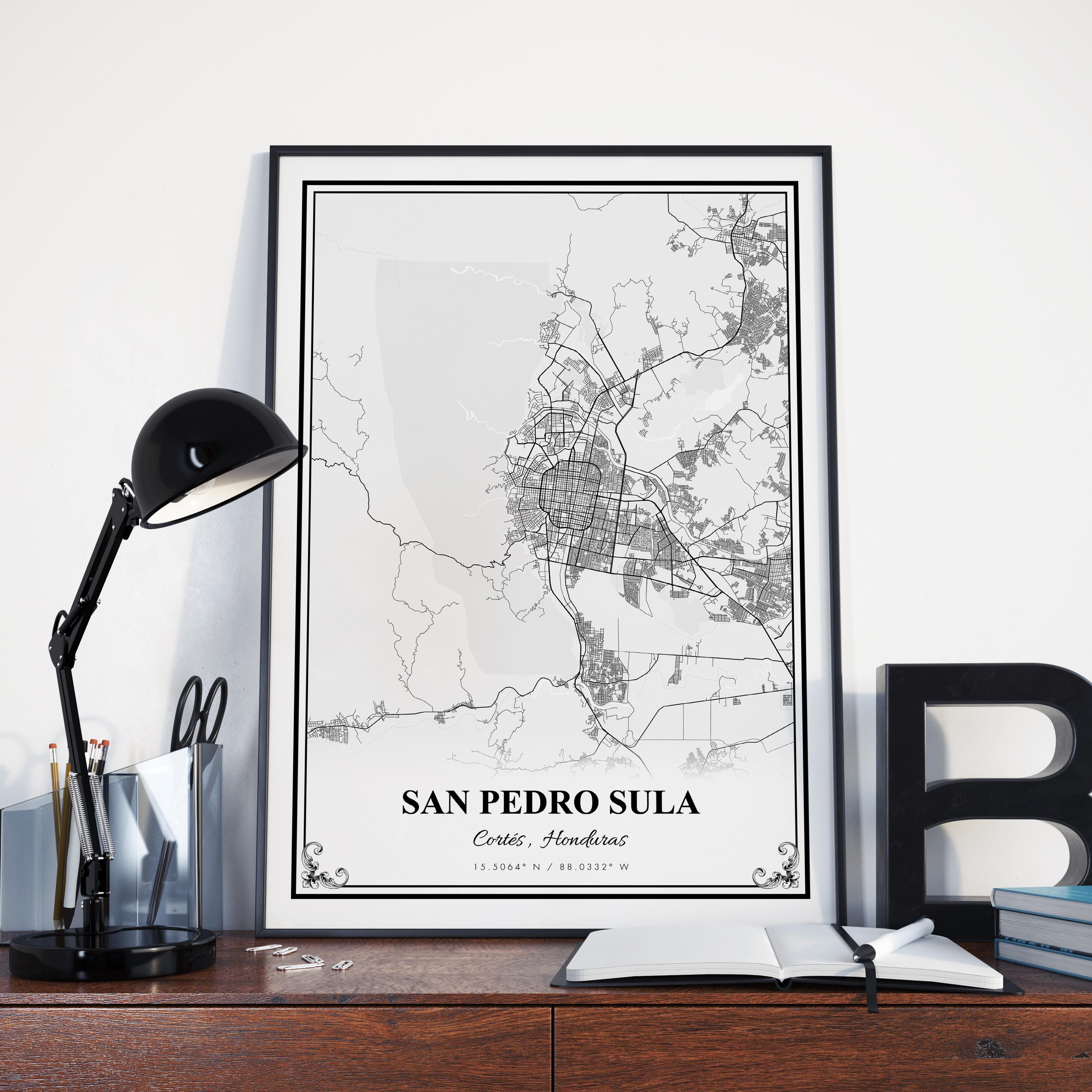 San Pedro Sula Map Print, San Pedro Sula Cortés Wall Art Poster, San ...