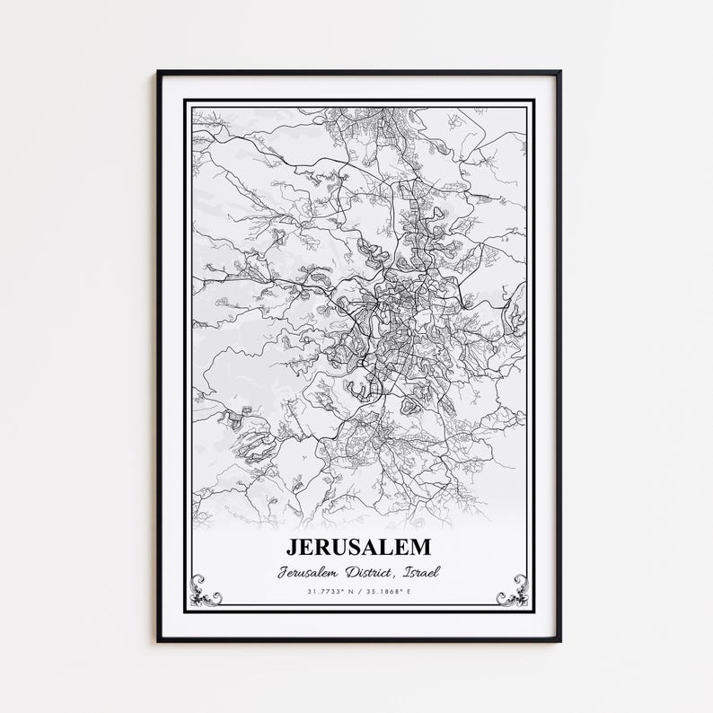 Jerusalem Map Print, Jerusalem Jerusalem District Wall Art Poster ...