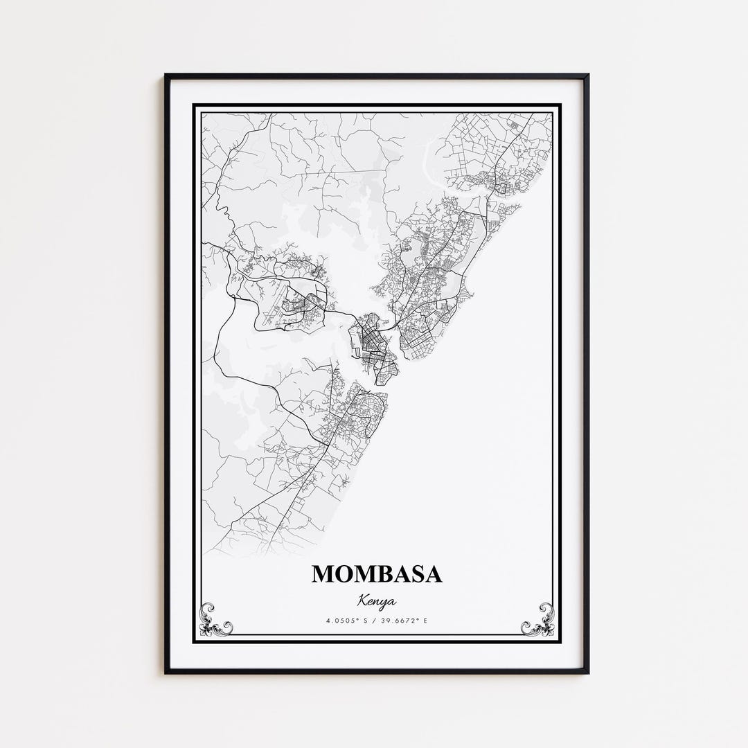 Mombasa Map Print, Mombasa Kenya Wall Art Poster, Mombasa Custom Street ...