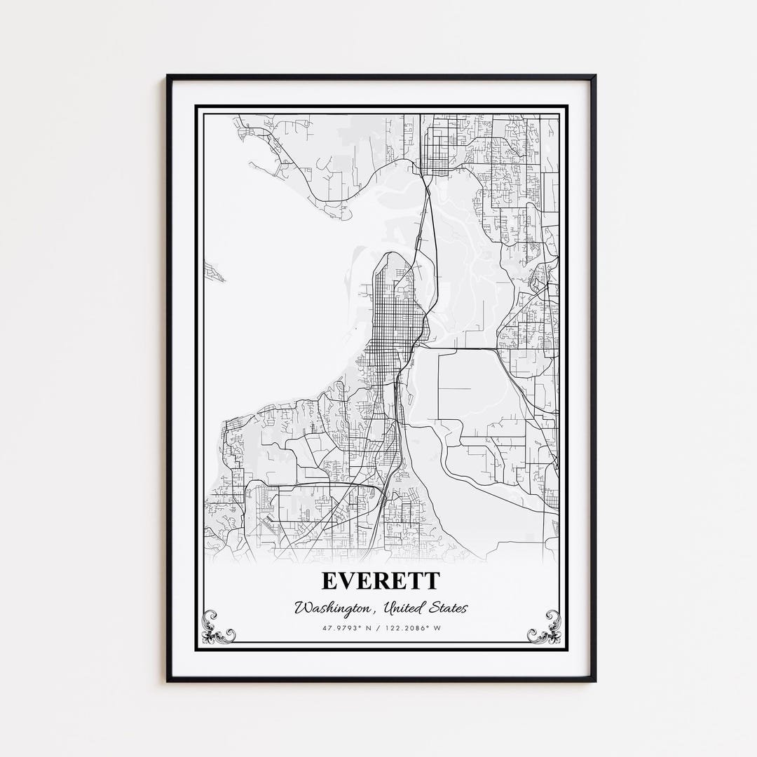 Everett Map Print, Everett Washington Wall Art Poster, Everett Custom ...