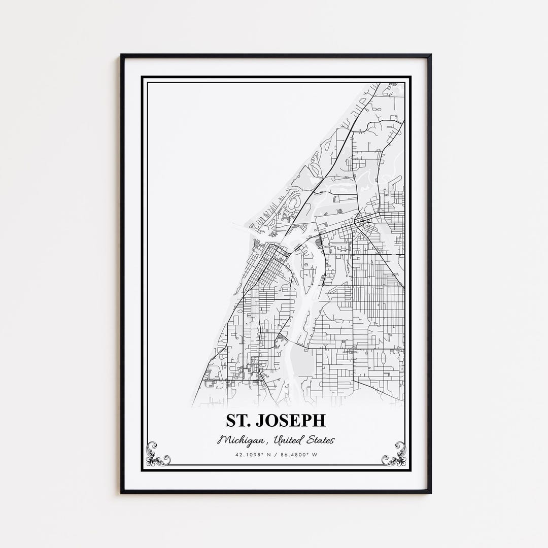 St. Joseph Map Print, St. Joseph Michigan Wall Art Poster, St. Joseph ...