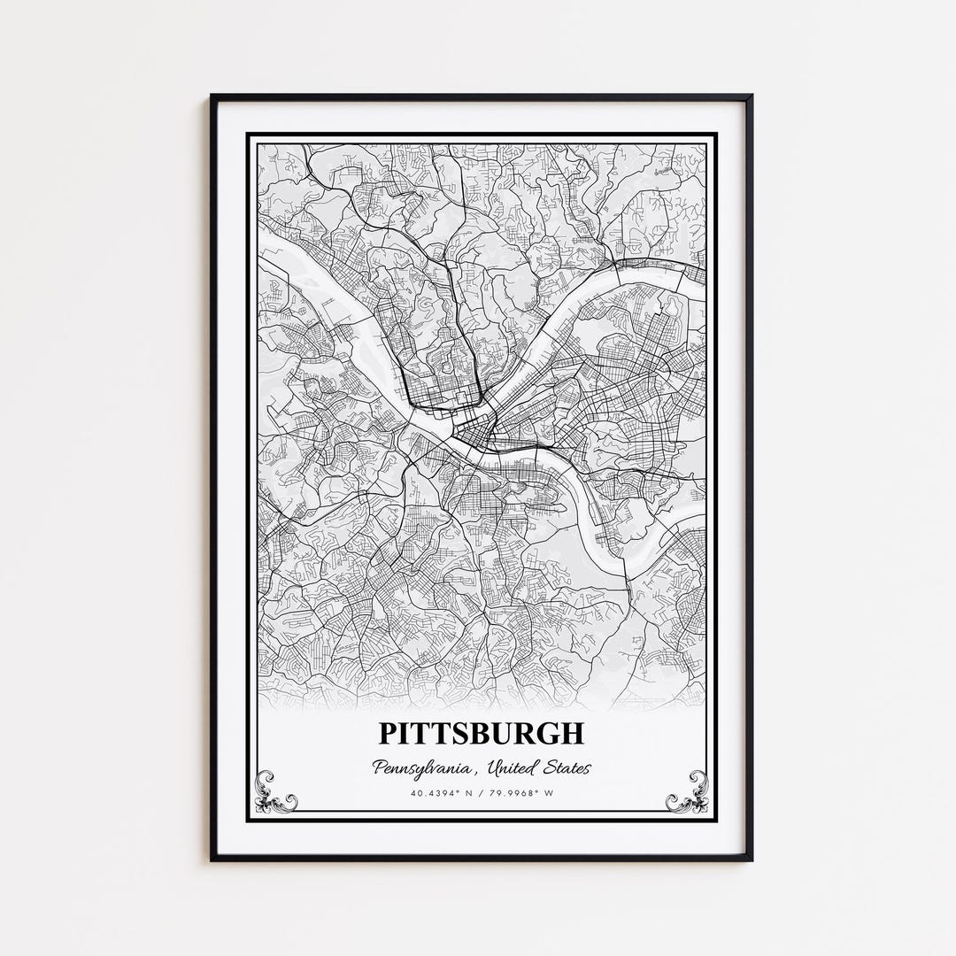 Pittsburgh Map Print, Pittsburgh Pennsylvania Wall Art Poster ...