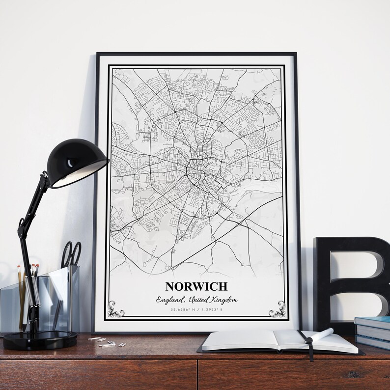 Norwich Map Print, Norwich England Wall Art Poster, Norwich Custom ...