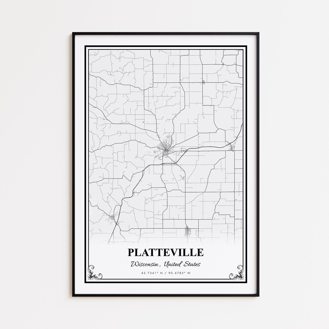 Platteville Map Print, Platteville Wisconsin Wall Art Poster ...