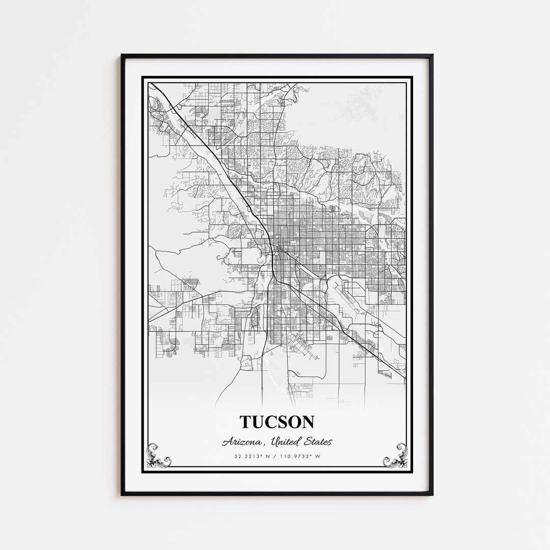 Tucson Map Print, Tucson Arizona Wall Art Poster, Tucson Custom Street ...