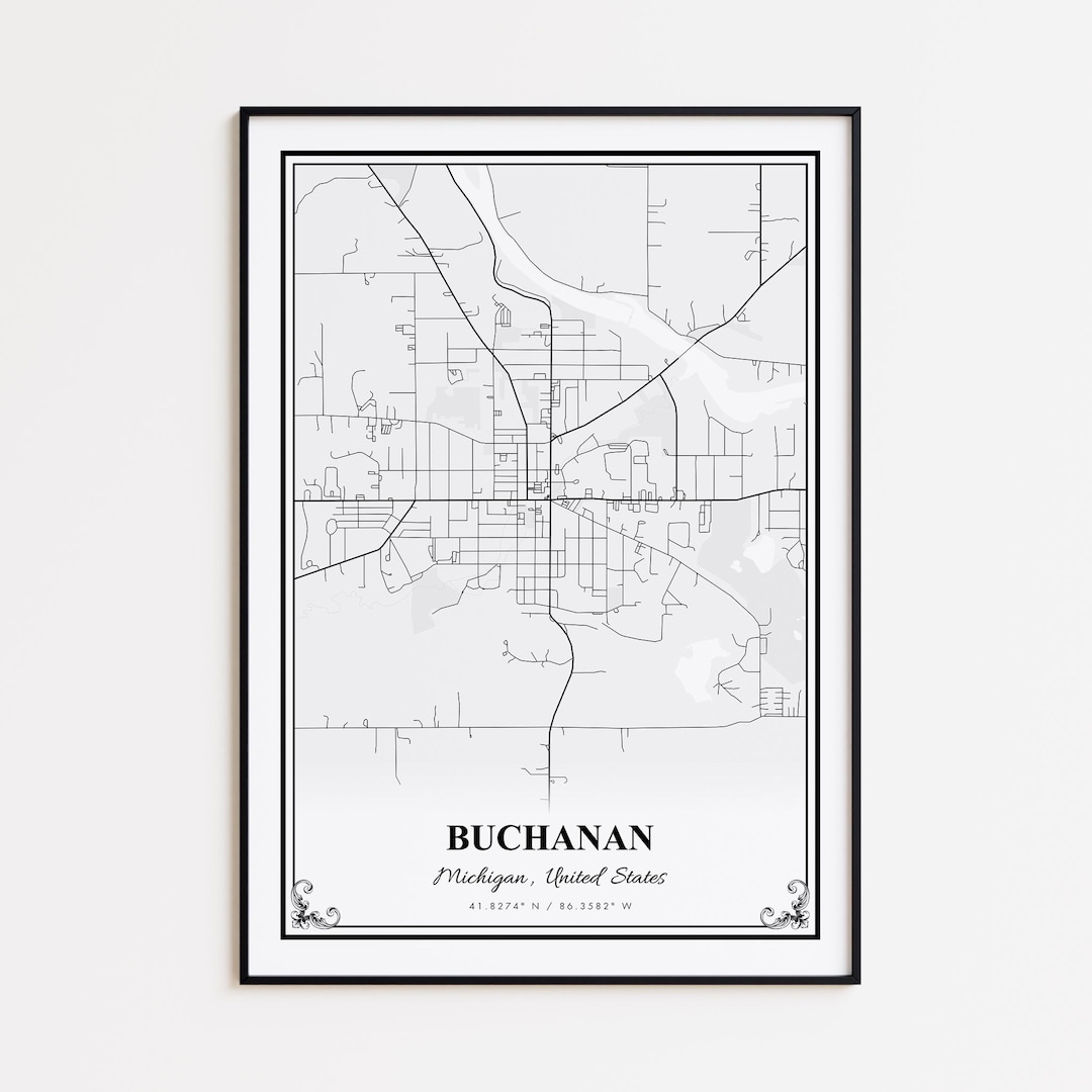 Buchanan Map Print, Buchanan Michigan Wall Art Poster, Buchanan Custom ...