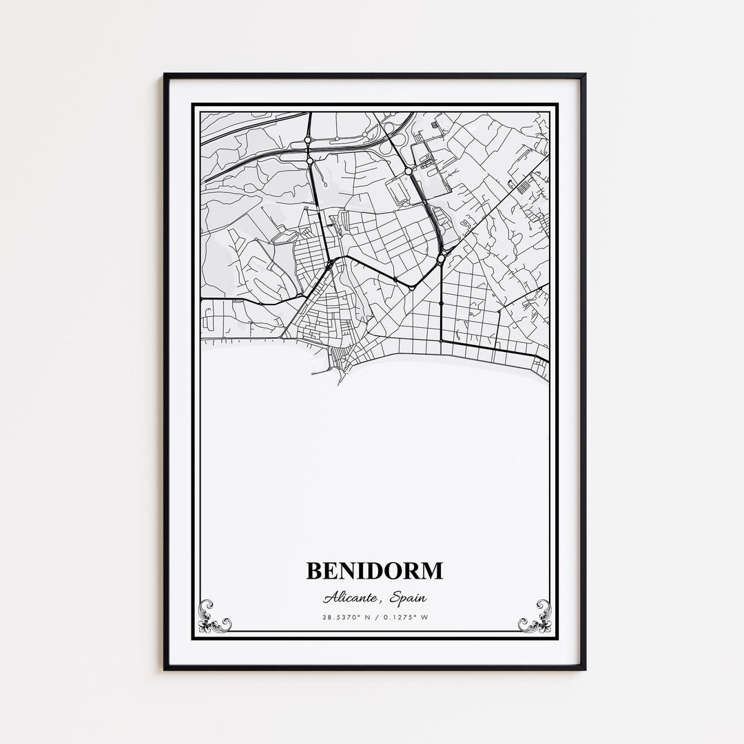 Benidorm Map Print, Benidorm Alicante Wall Art Poster, Benidorm Custom ...