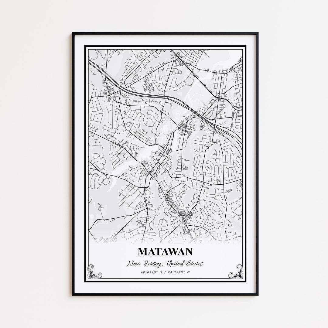 Matawan Map Print, Matawan New Jersey Wall Art Poster, Matawan Custom ...