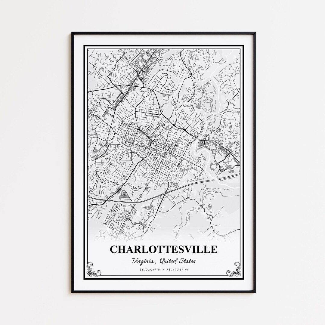 Charlottesville Map Print, Charlottesville Virginia Wall Art Poster ...