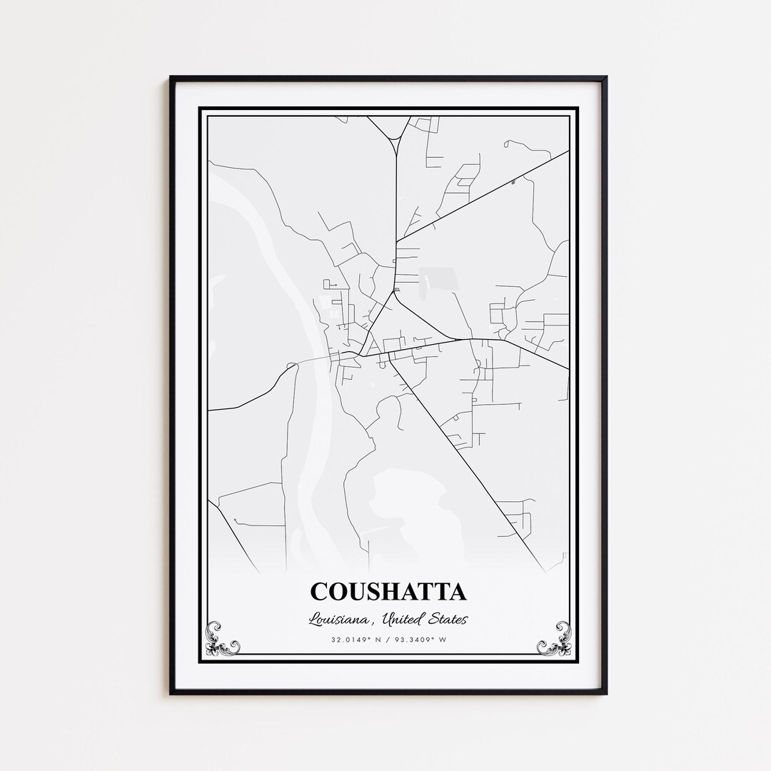 Coushatta Map Print, Coushatta Louisiana Wall Art Poster, Coushatta ...
