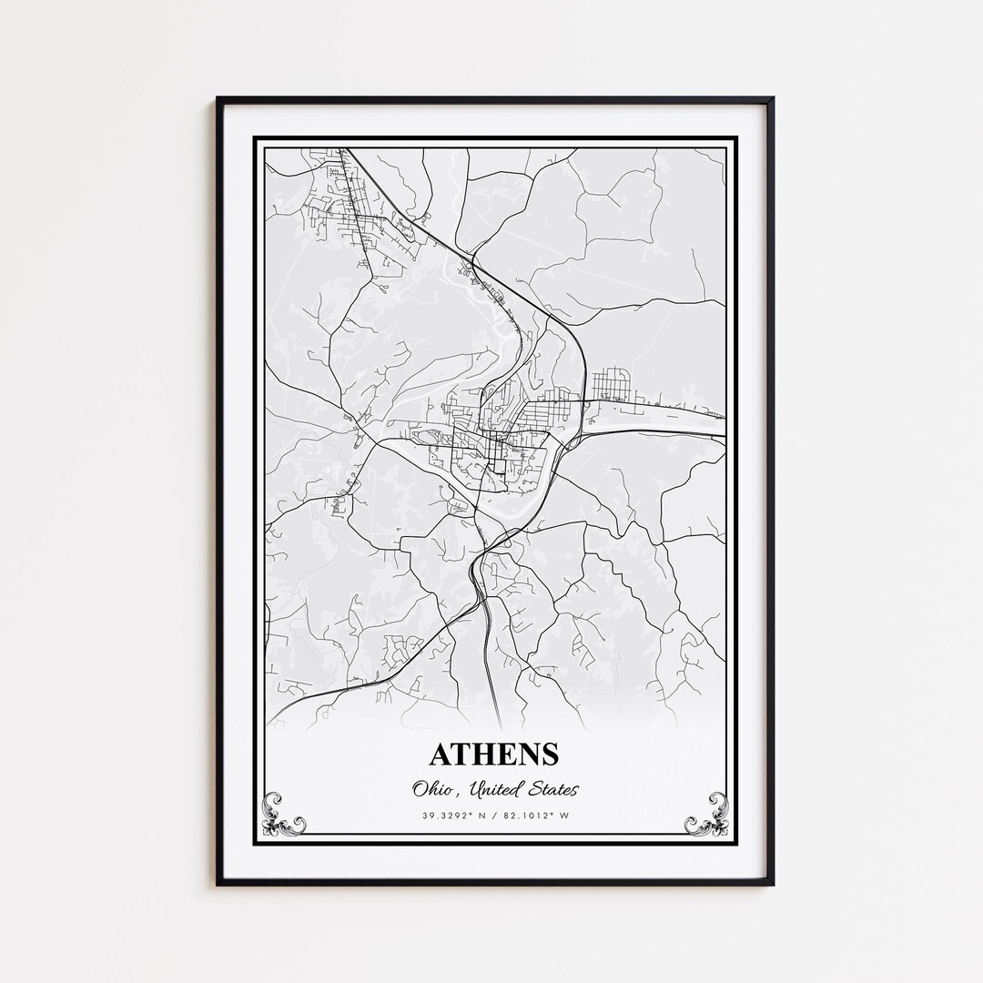 Athens Map Print, Athens Ohio Wall Art Poster, Athens Custom Street Map ...