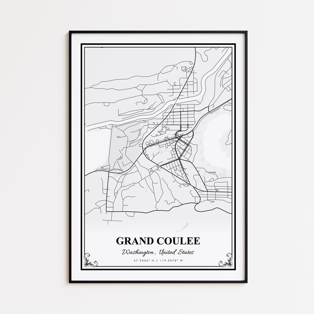 Grand Coulee Map Print, Grand Coulee Washington Wall Art Poster, Grand ...