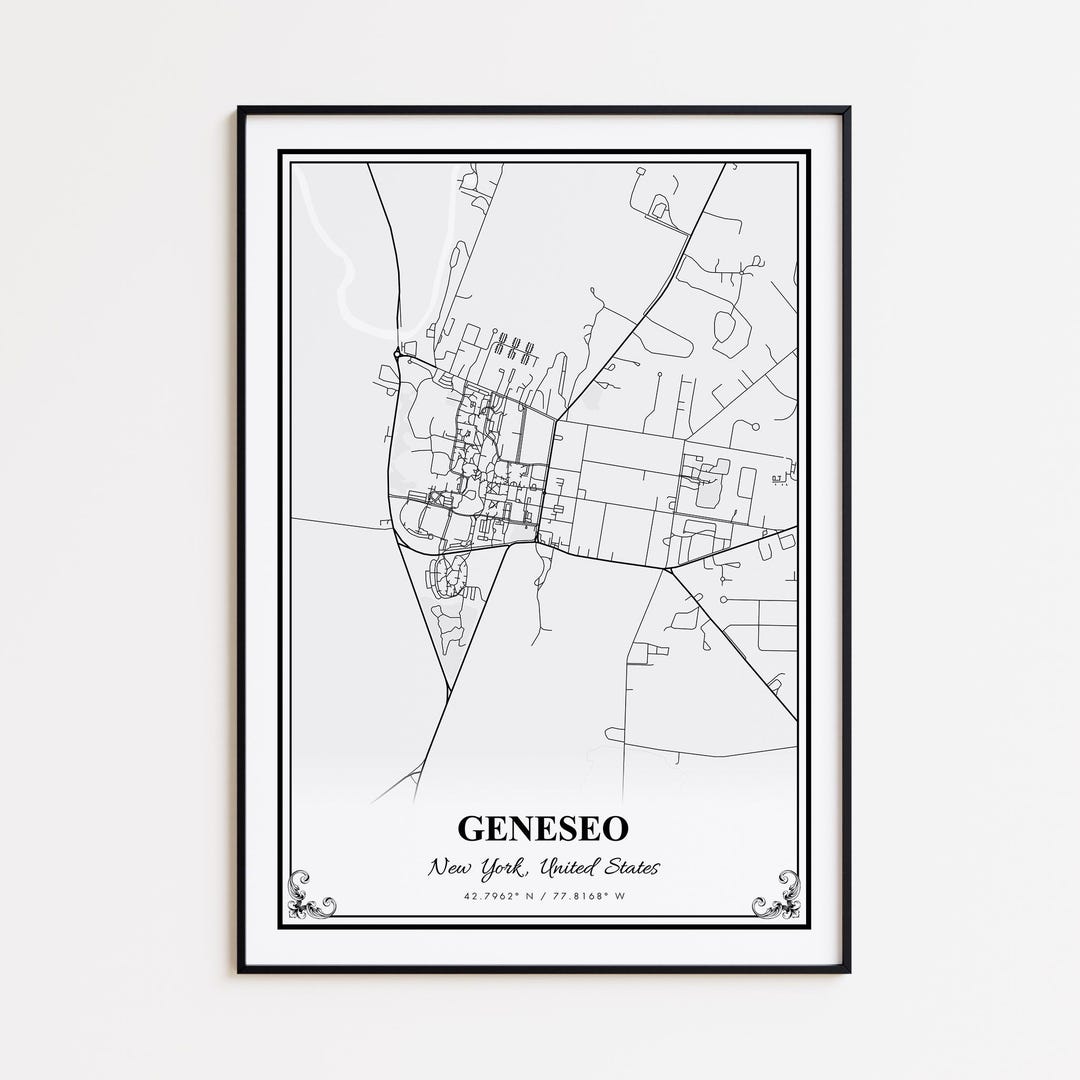 Geneseo Map Print, Geneseo New York Wall Art Poster, Geneseo Custom ...