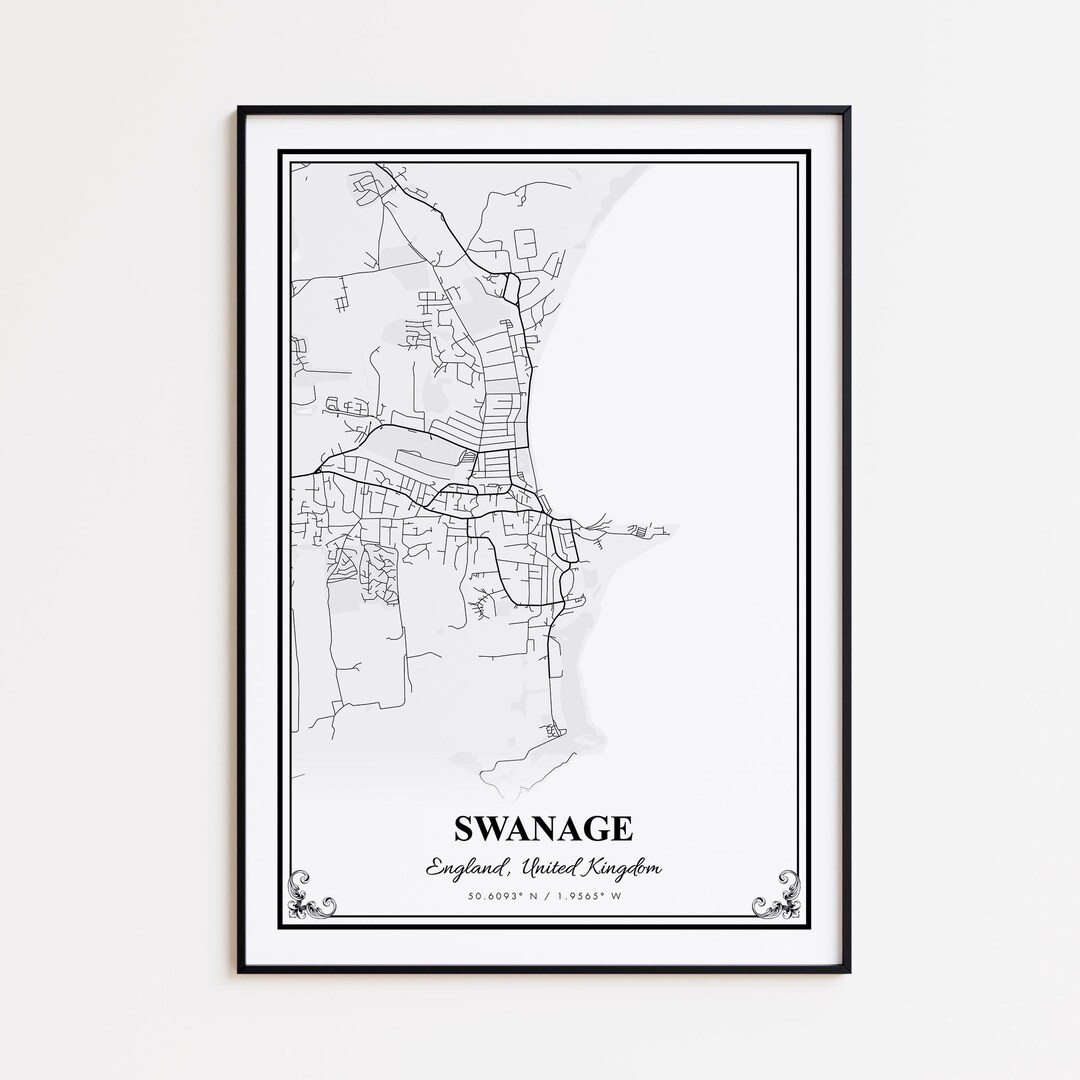 Swanage Map Print, Swanage England Wall Art Poster, Swanage Custom ...
