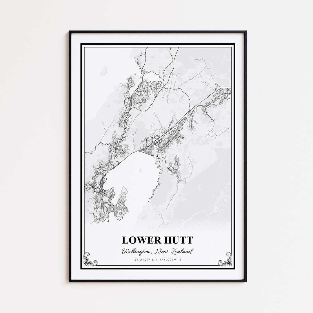 Lower Hutt Map Print, Lower Hutt Wellington Wall Art Poster, Lower Hutt ...