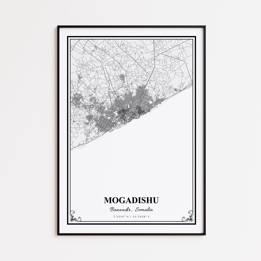 Mogadishu Map Print, Mogadishu Banaadir Wall Art Poster, Mogadishu ...