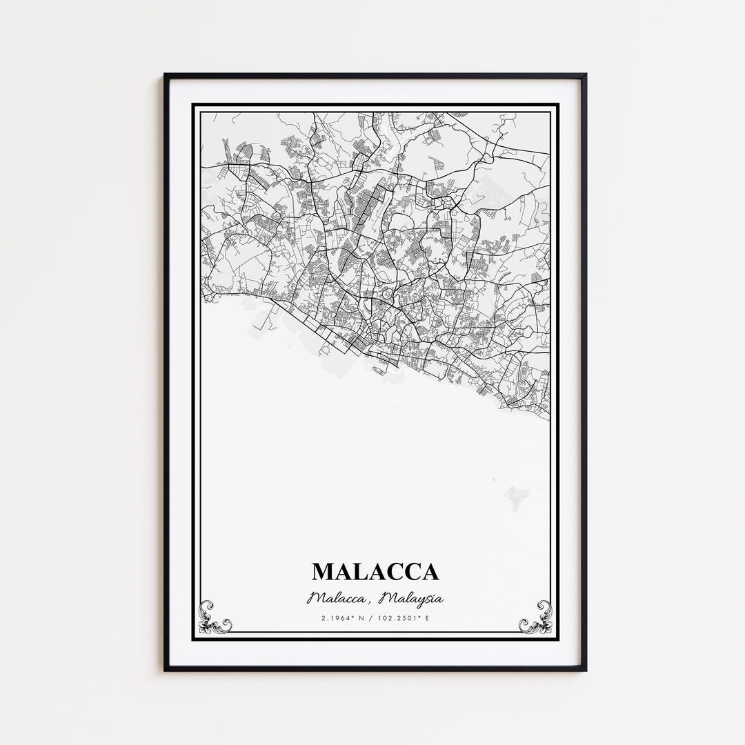 Malacca Map Print, Malacca Malaysia Wall Art Poster, Malacca Custom ...