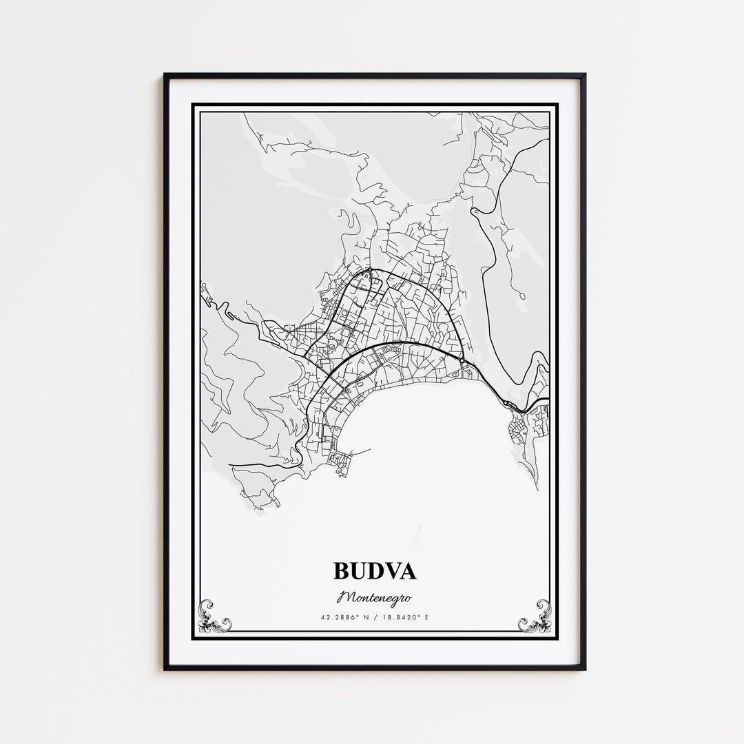 Budva Map Print, Budva Montenegro Wall Art Poster, Budva Custom Street ...