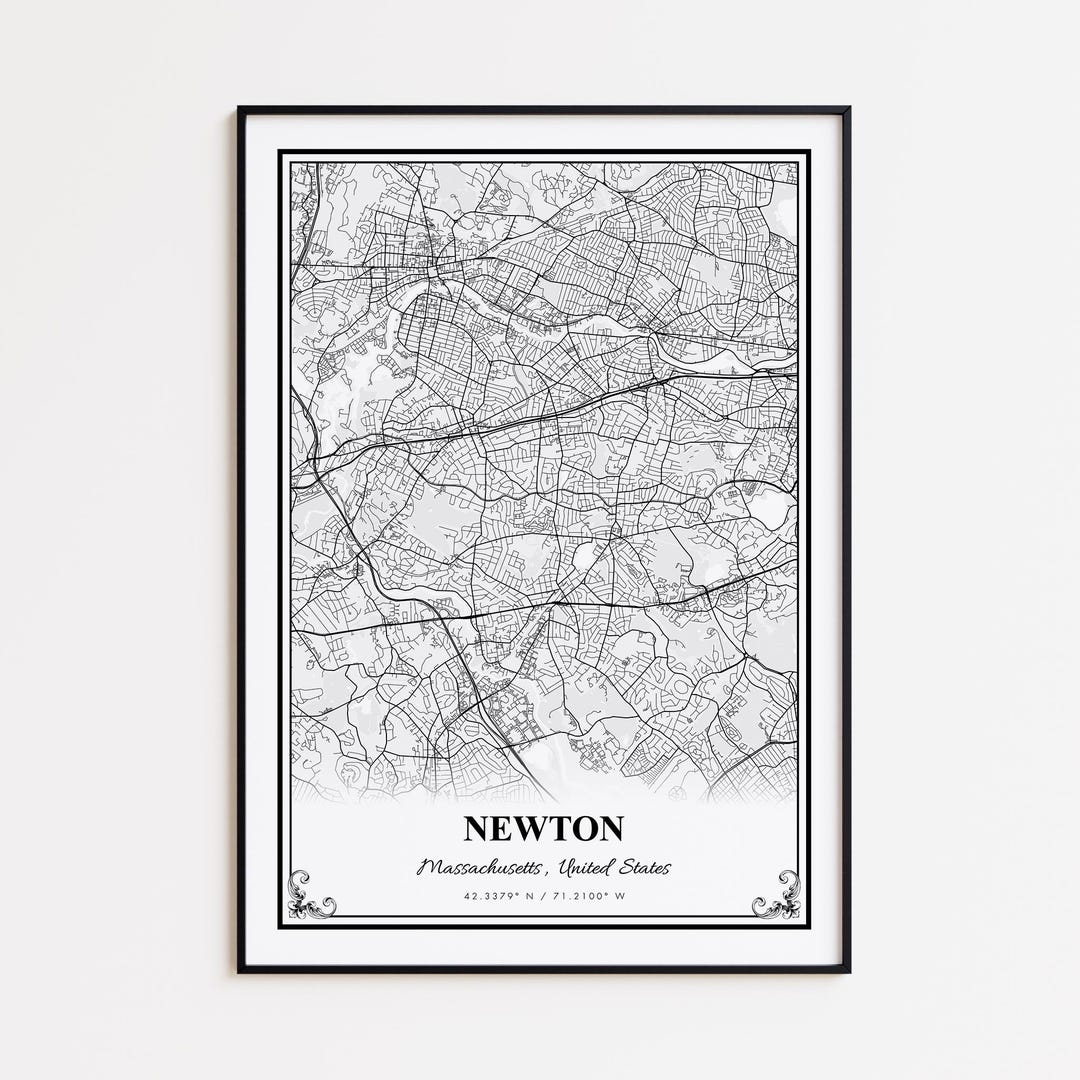 Newton Map Print, Newton Massachusetts Wall Art Poster, Newton Custom ...