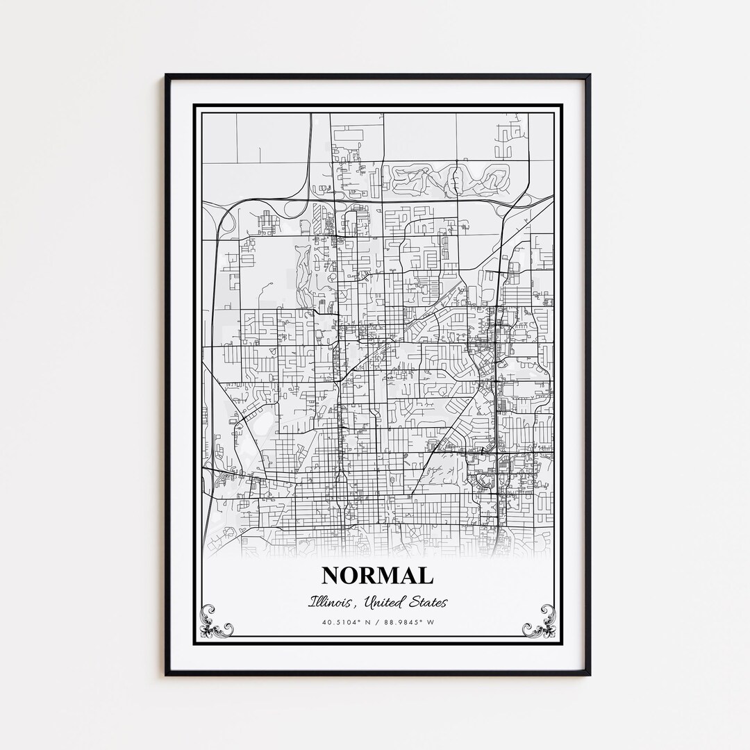 Normal Map Print, Normal Illinois Wall Art Poster, Normal Custom Street ...