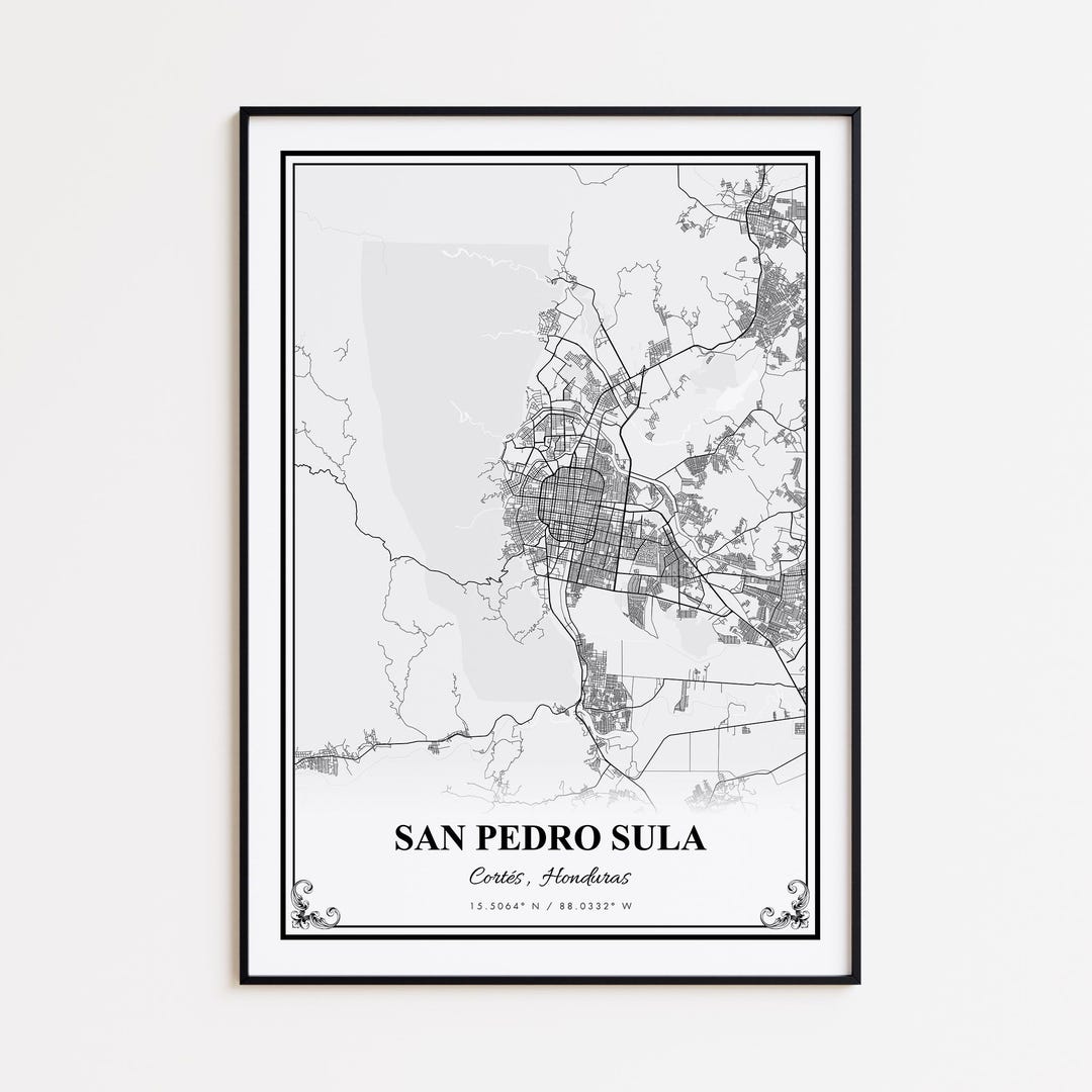 San Pedro Sula Map Print, San Pedro Sula Cortés Wall Art Poster, San ...