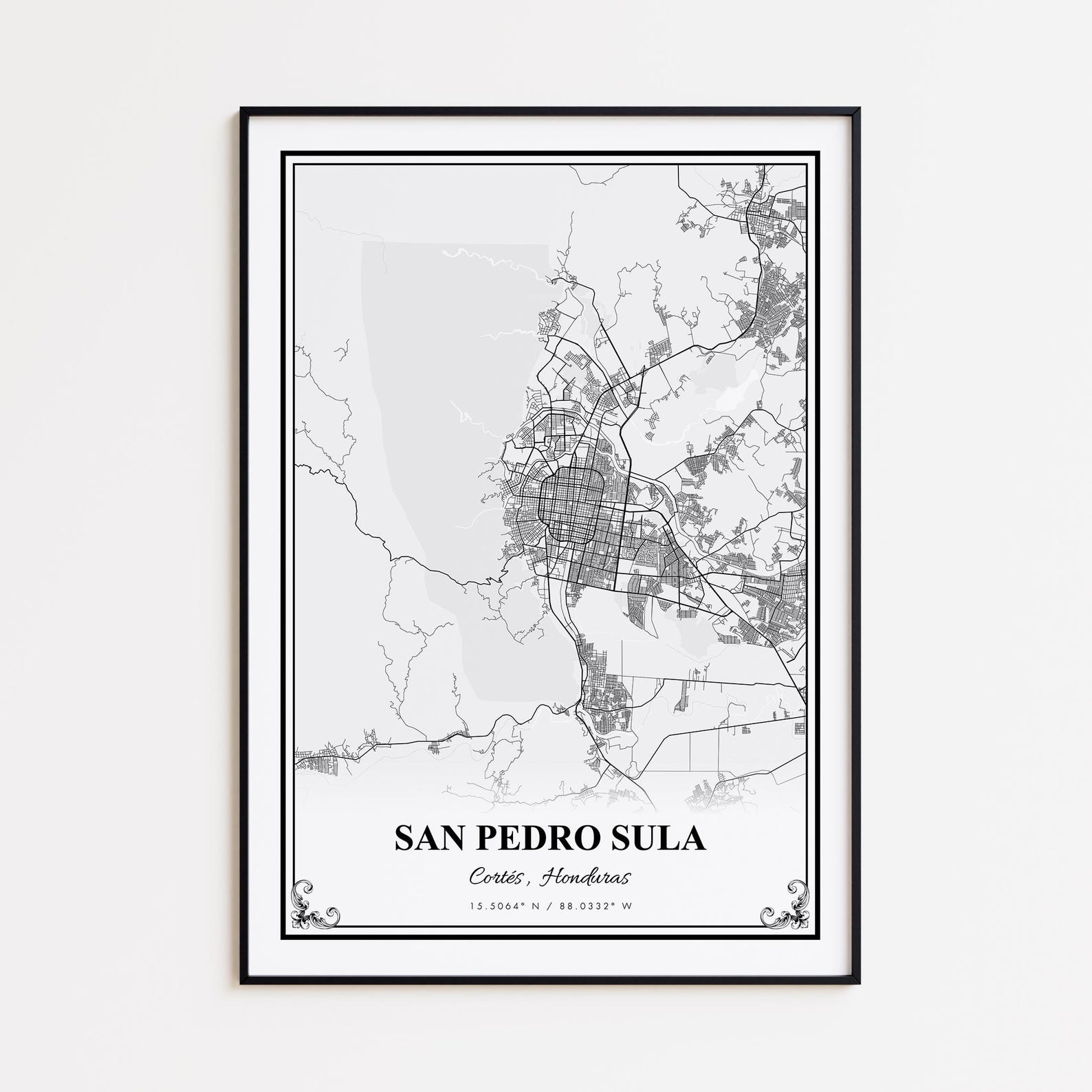 San Pedro Sula Map Print, San Pedro Sula Cortés Wall Art Poster, San ...