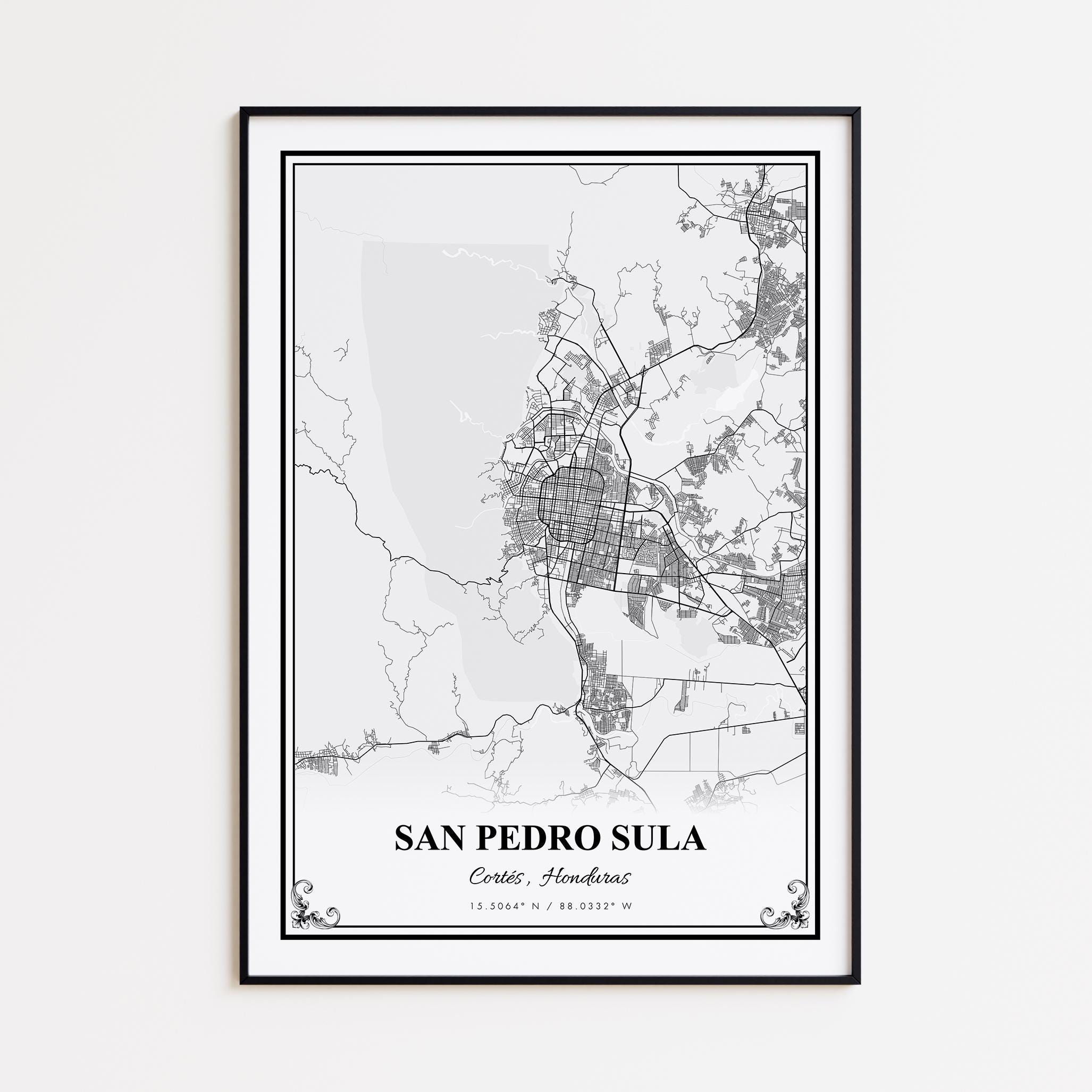 San Pedro Sula Map Print, San Pedro Sula Cortés Wall Art Poster, San ...