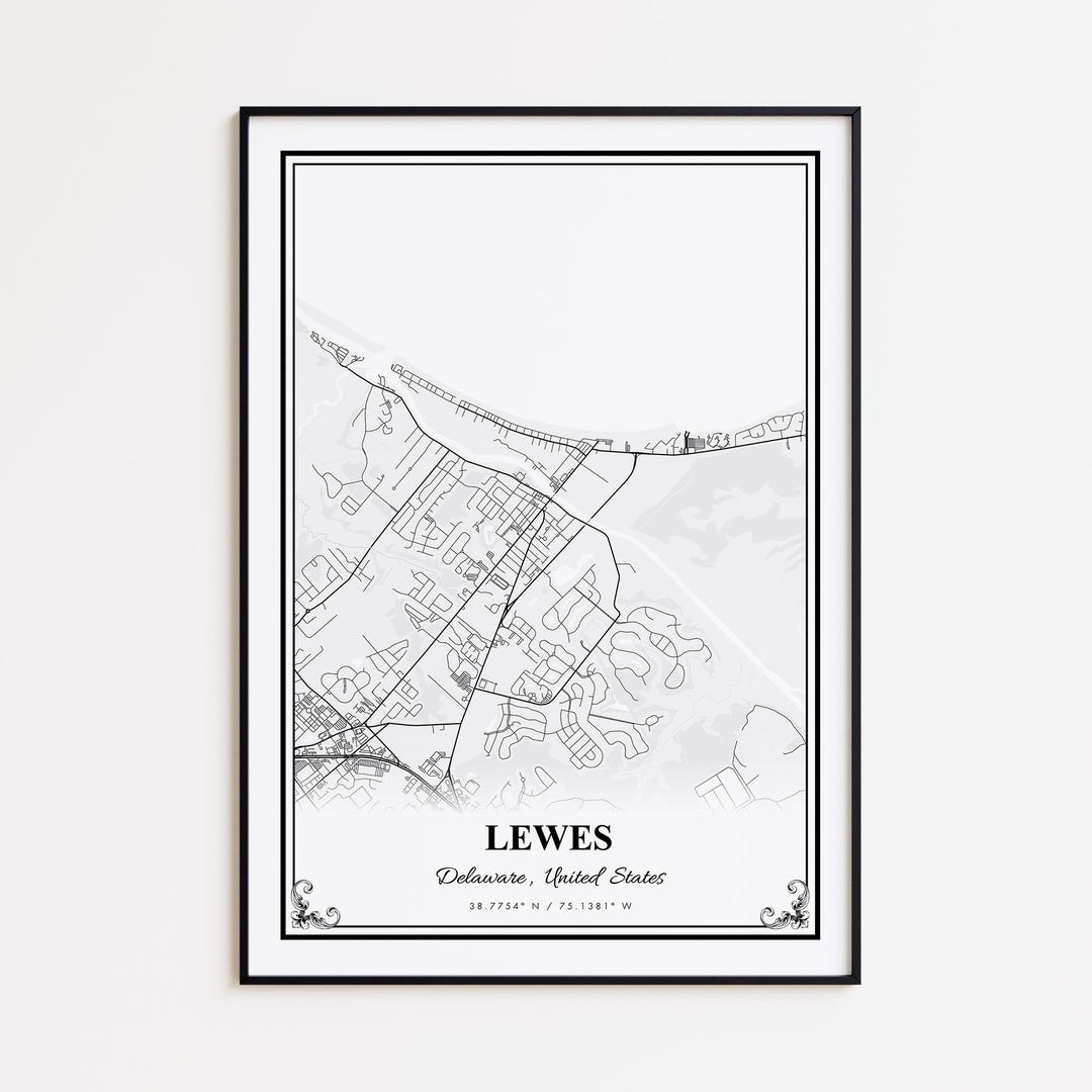 Lewes Map Print, Lewes Delaware Wall Art Poster, Lewes Custom Street ...