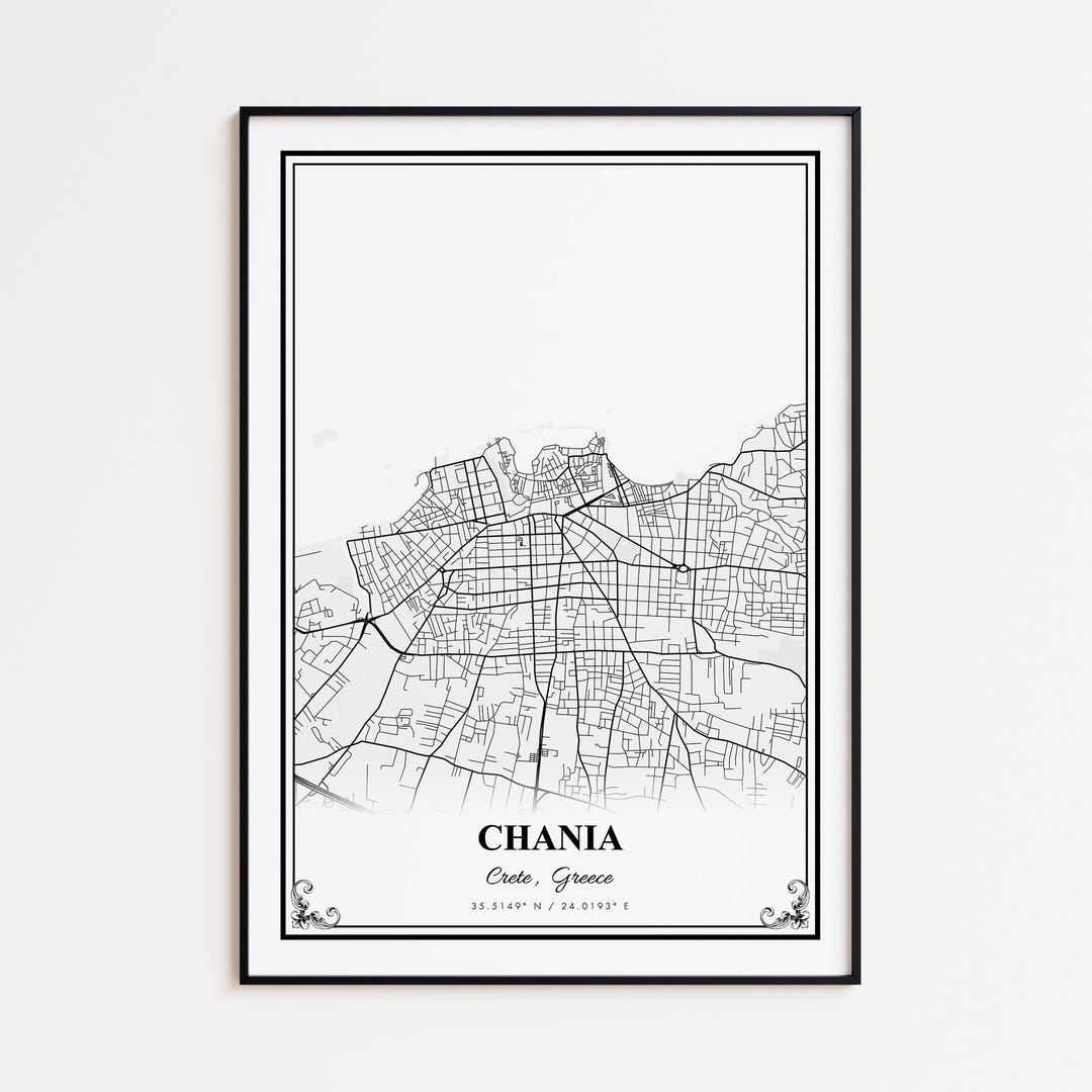 Chania Map Print, Chania Crete Wall Art Poster, Chania Custom Street ...