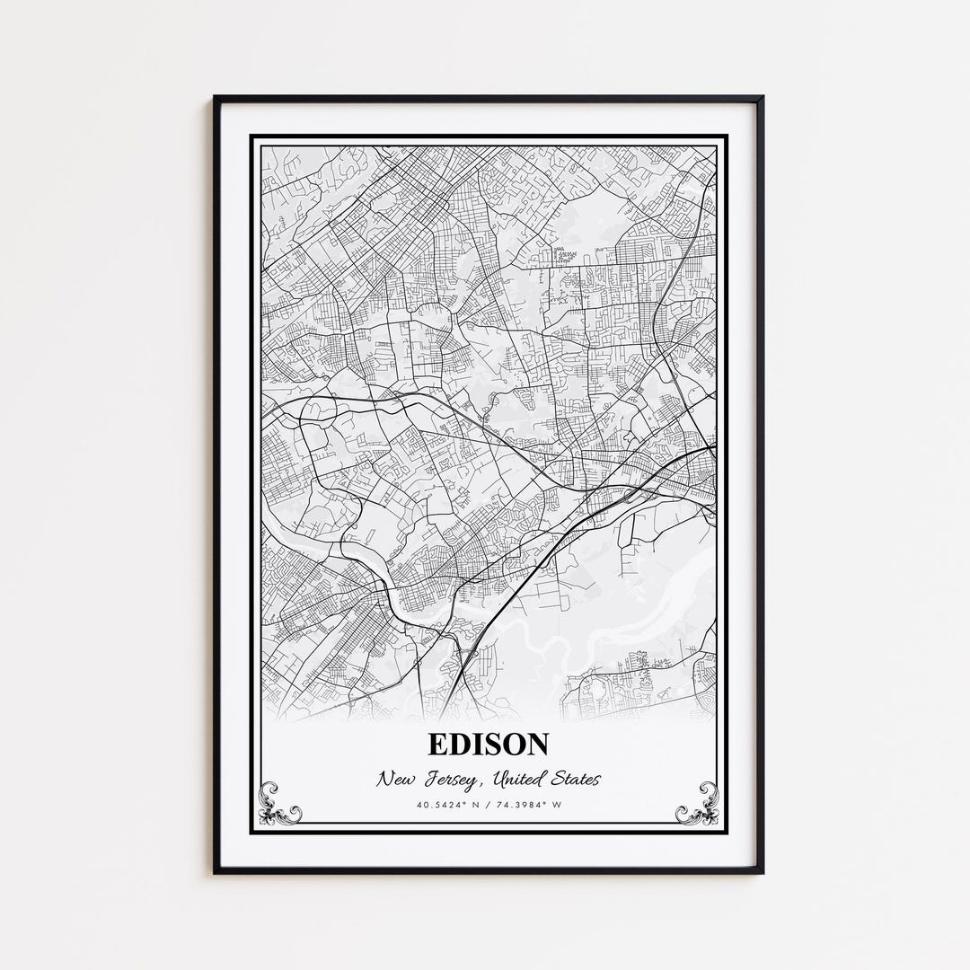 Edison Map Print, Edison New Jersey Wall Art Poster, Edison Custom ...