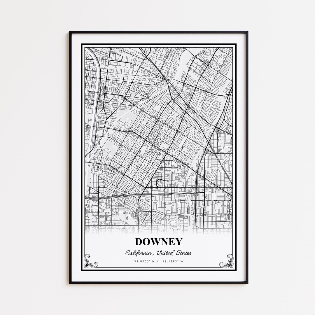 Downey Map Print, Downey California Wall Art Poster, Downey Custom ...