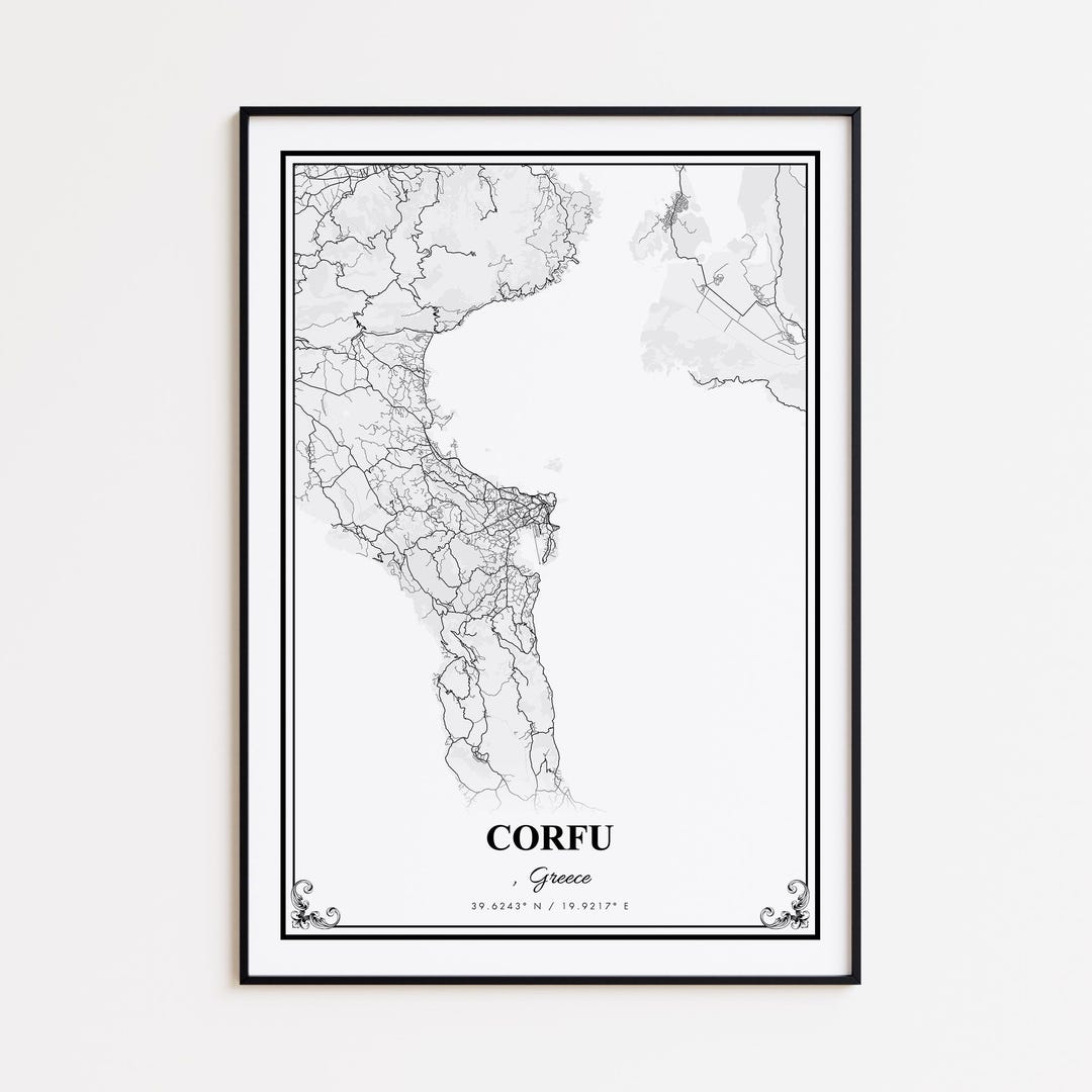 Corfu Map Print, Corfu Greece Wall Art Poster, Corfu Custom Street Map ...