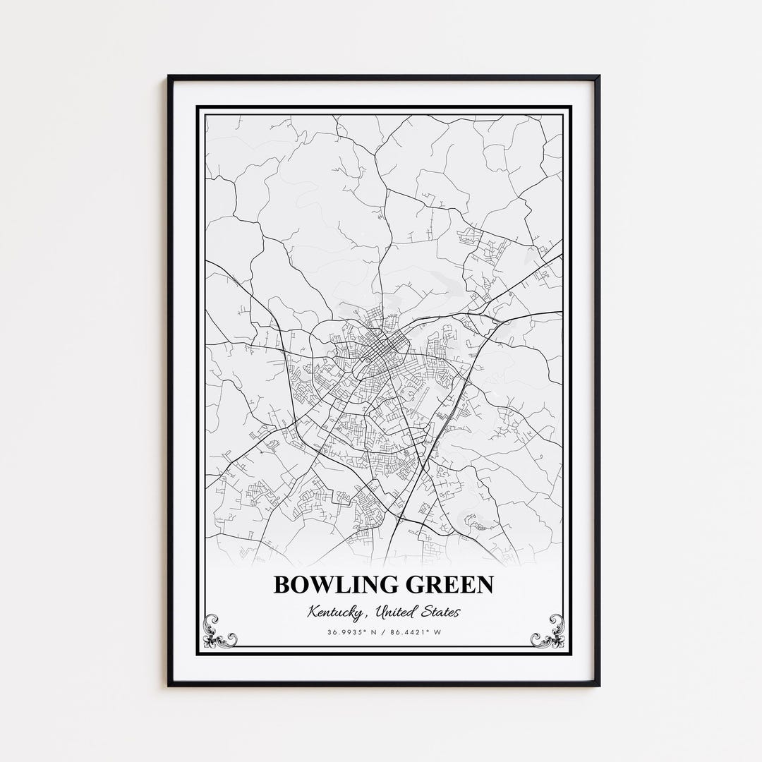 Bowling Green Map Print, Bowling Green Kentucky Wall Art Poster ...
