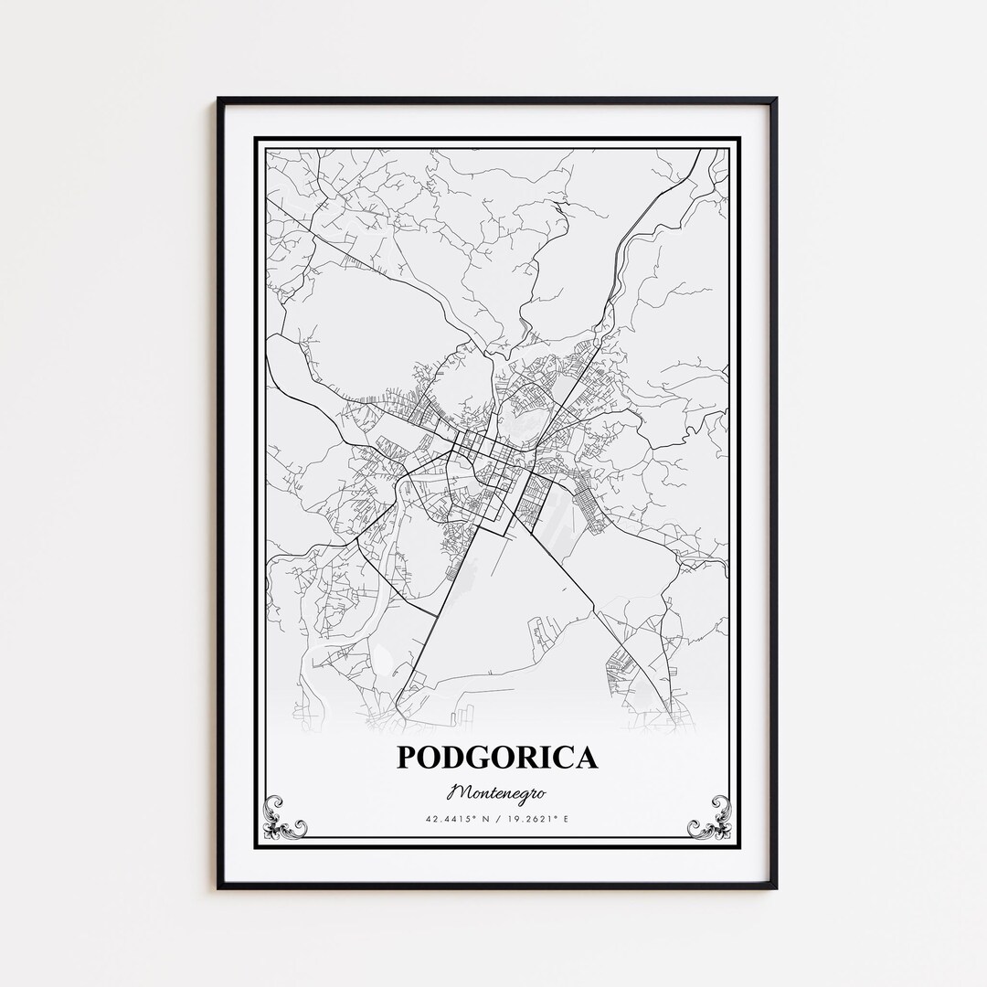 Mapa de Podgorica para impressão, pôster de arte de parede de Podgorica ...