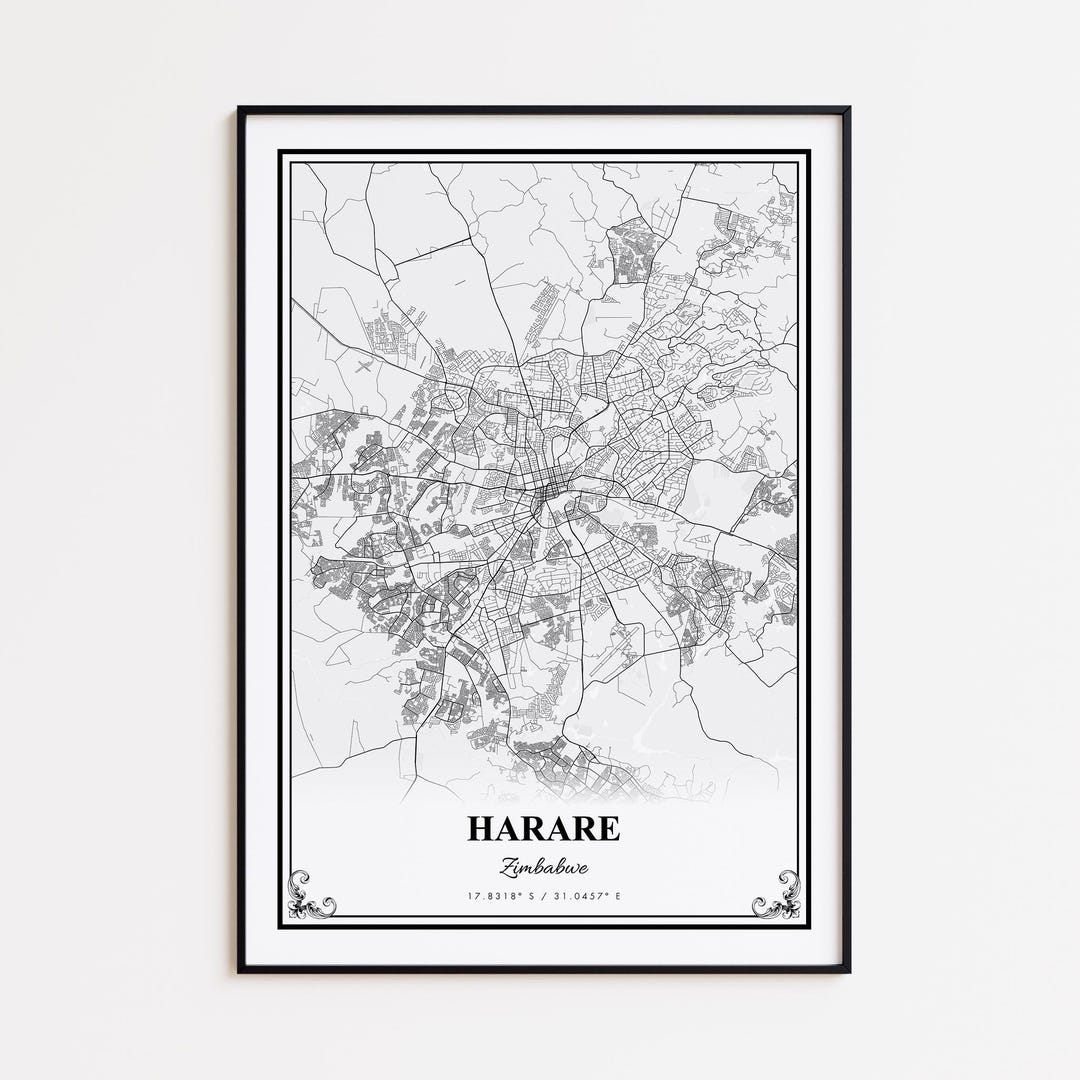 Harare Map Print, Harare Zimbabwe Wall Art Poster, Harare Custom Street ...
