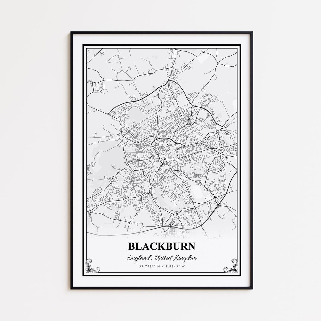 Blackburn Map Print, Blackburn England Wall Art Poster, Blackburn ...