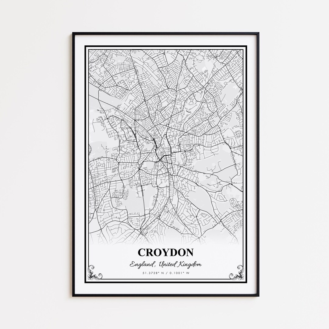 Croydon Map Print, Croydon England Wall Art Poster, Croydon Custom ...