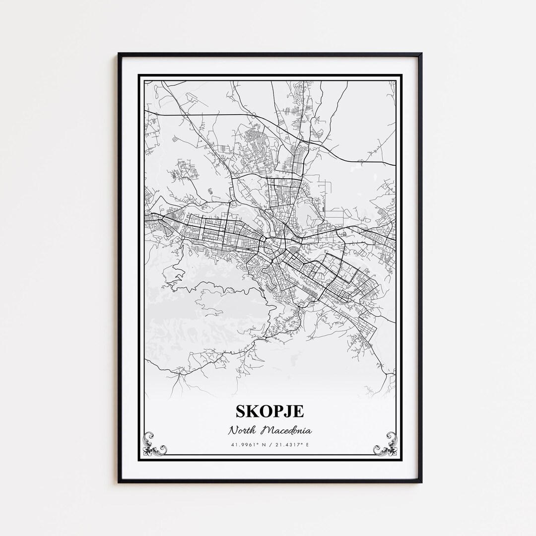 Skopje Map Print, Skopje North Macedonia Wall Art Poster, Skopje Custom ...