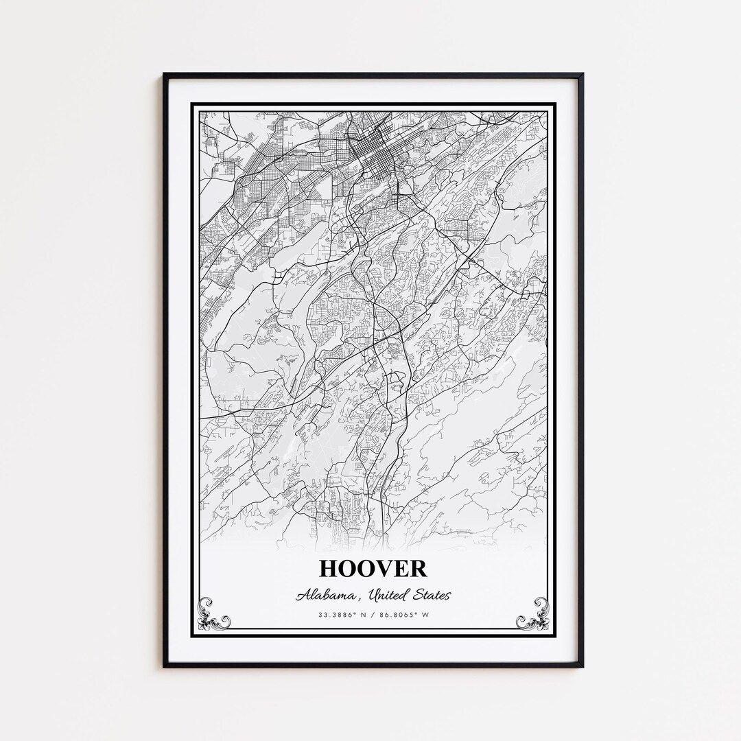 Hoover Map Print, Hoover Alabama Wall Art Poster, Hoover Custom Street ...